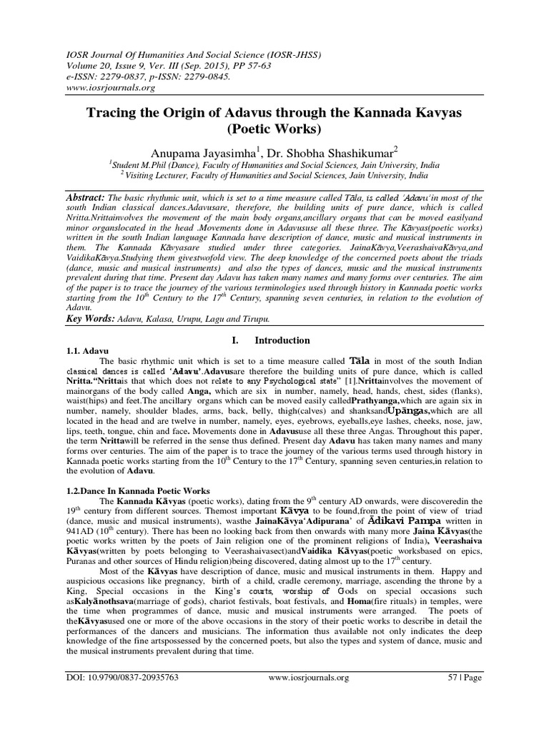 Tracing The Origin of Adavus Through The Kannada Kavyas (Poetic Works ...