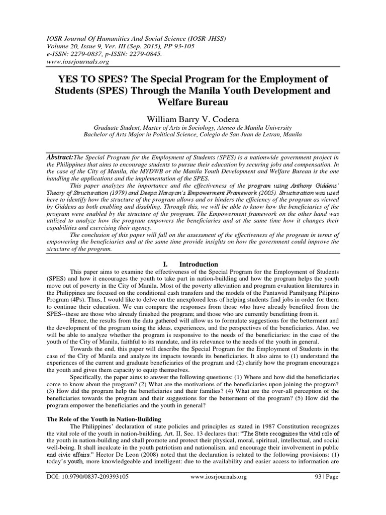 YES TO SPES? The Special Program For The Employment of Students (SPES ...