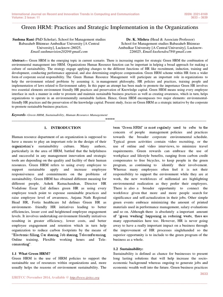 Green HRM Practices and Strategic Implementation in the Organizations ...