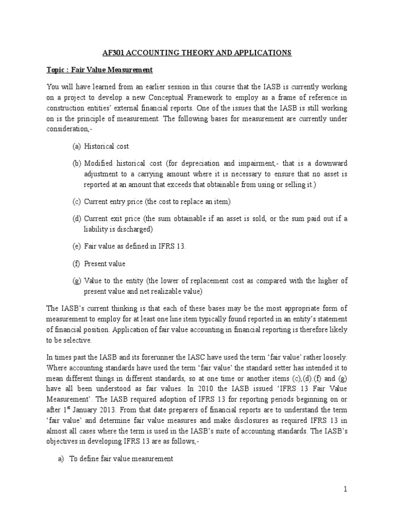 Af301 Accounting Theory and Applications Topic: Fair Value Measurement ...