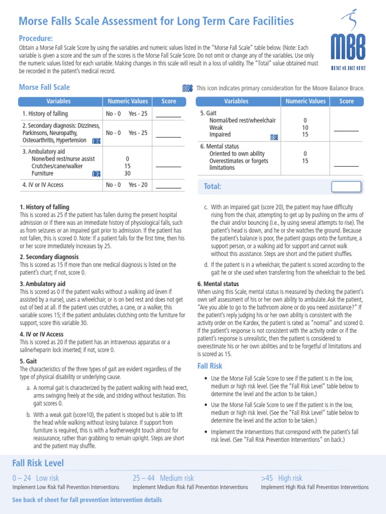 Morse Falls Scale Assessment For Long Term Care Facilities: Procedure ...