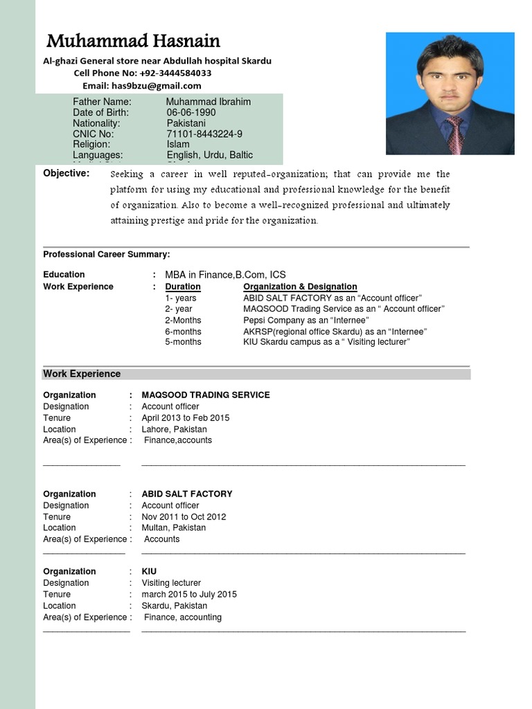 Resume of Hasnain | PDF | Business