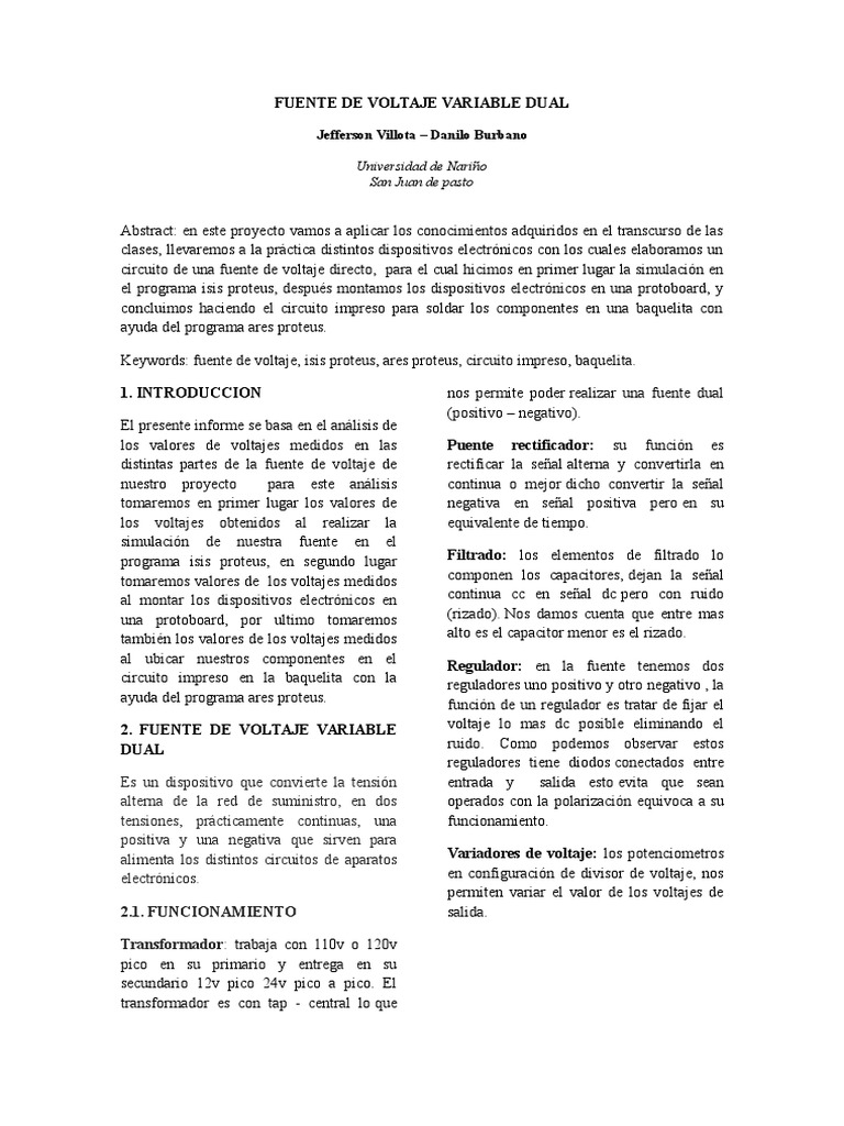 Fuente Variable Dual | PDF | Electrónica | Transformador