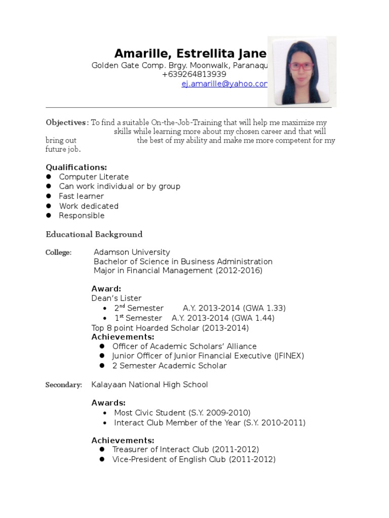 Amarille, Estrellita Jane (Resume) | PDF | Economies | Cognition