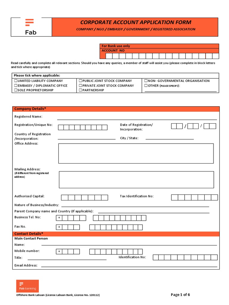 Corporate Account Application Form | PDF | Cheque | Banks