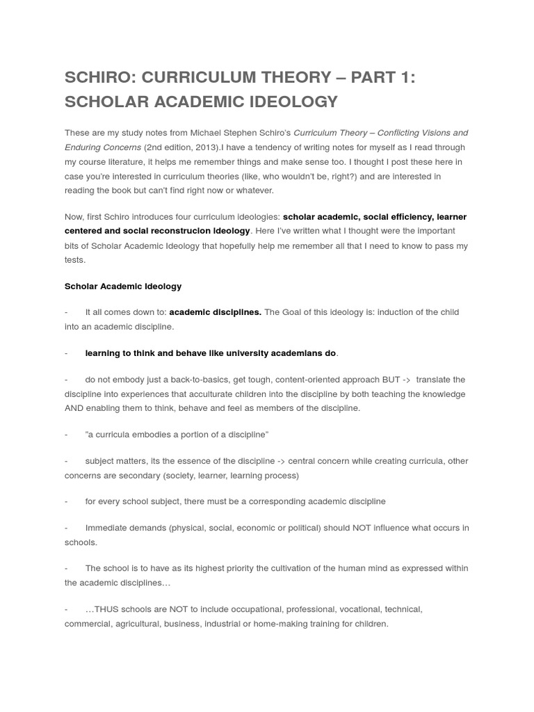 SCHIRO | PDF | Curriculum | Ideologies