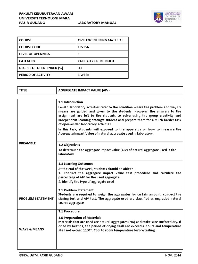 Aggregate Impact Value (AIV)- LEVEL 1 | Construction Aggregate | Nature