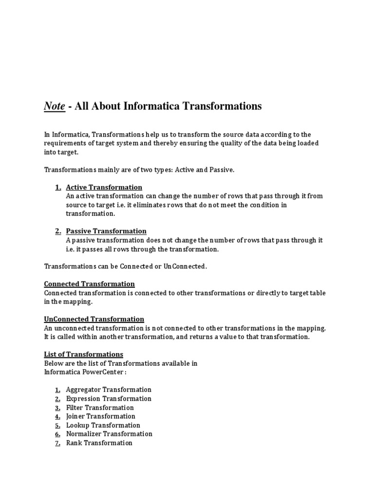 Introduction of Different Informatica Transformation | Download Free PDF | Subroutine | Databases