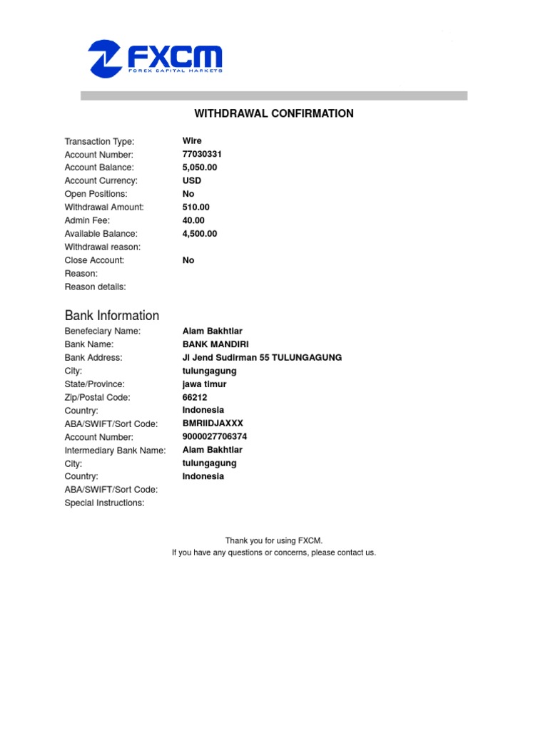 Wire Withdrawal Confirmation | PDF