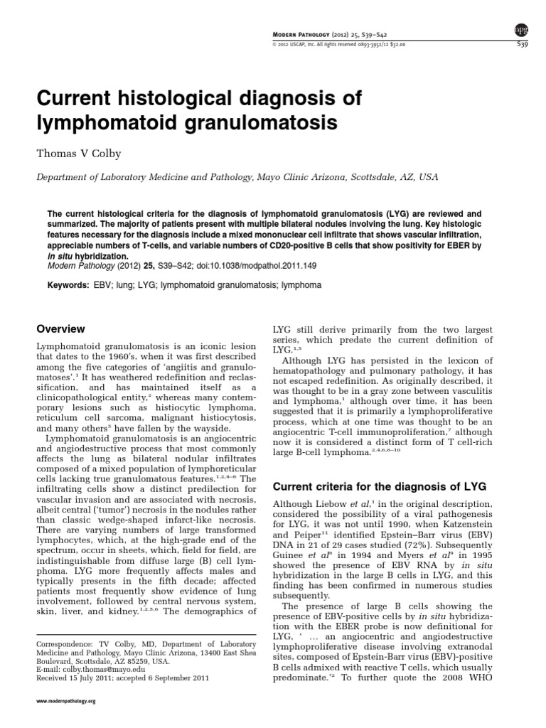 Current Histological Diagnosis of Granulomatosis Linf 2012 | PDF ...