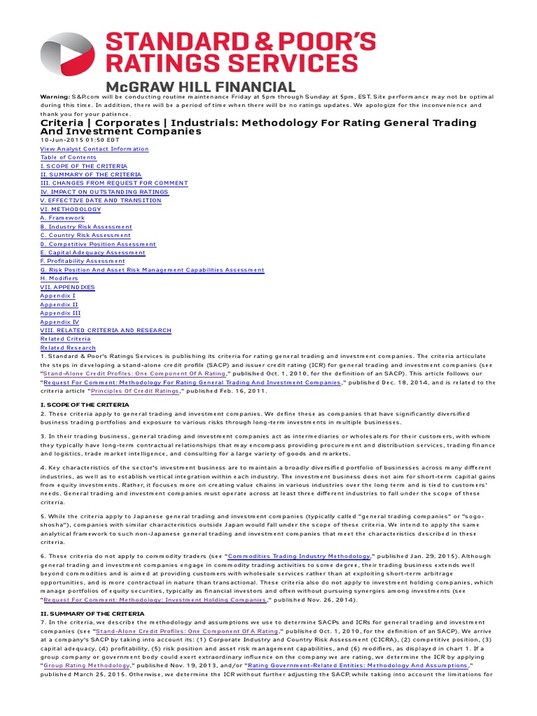 Methodology For Rating General Trading and Investment Companies | PDF ...