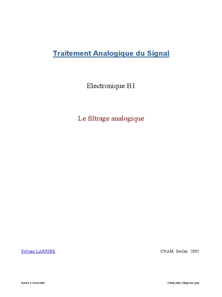 Filtrage Analogique du Signal en Électronique | PDF | Filtre ...