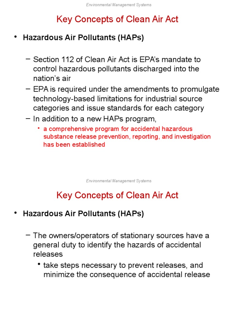 Key Concepts of Clean Air Act: Hazardous Air Pollutants (Haps) | PDF ...