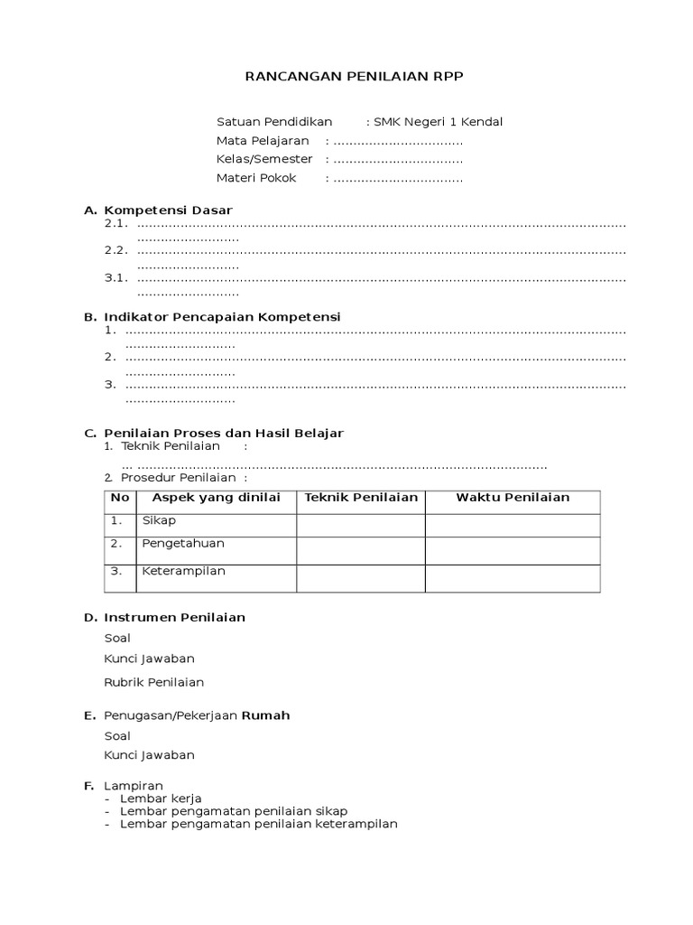 Rancangan Penilaian RPP | PDF