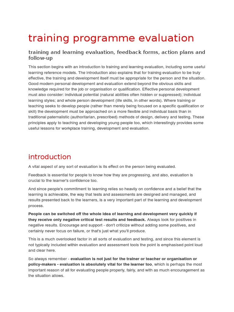 Training Evaluation | PDF | Educational Assessment | Learning Styles