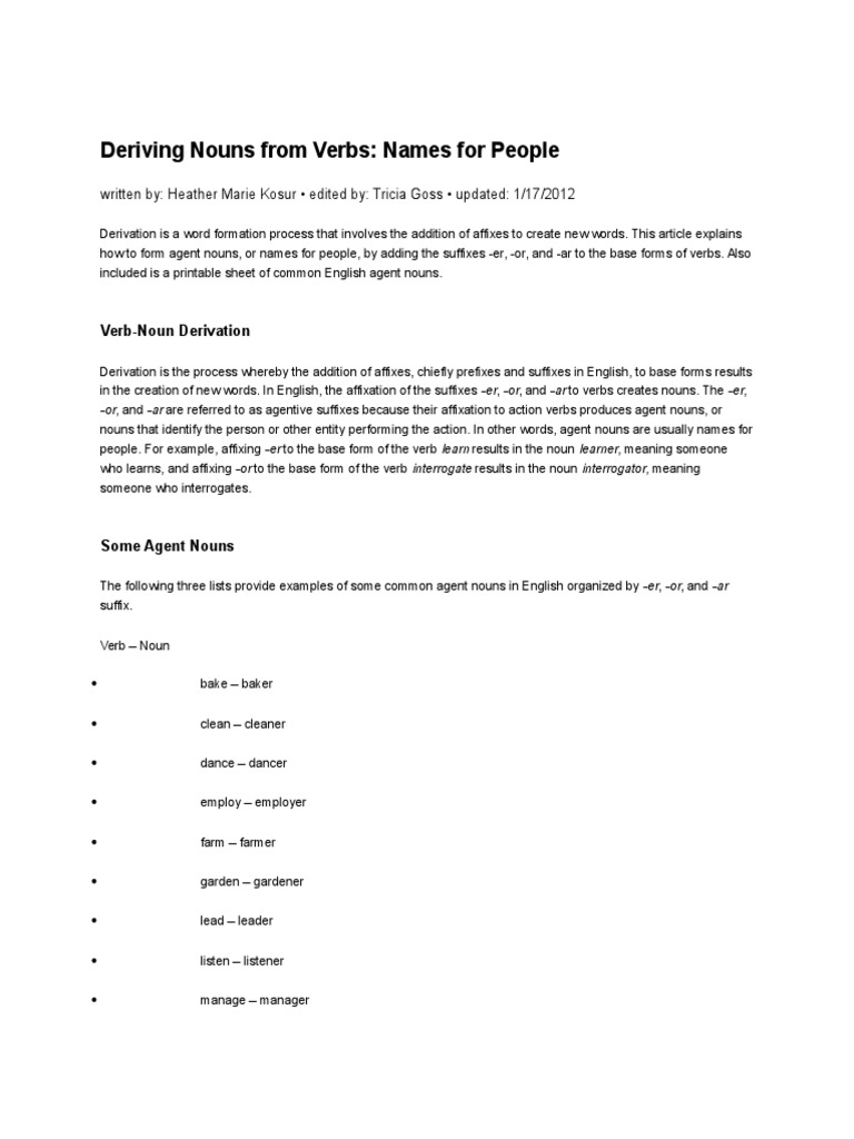 How to Form Agent Nouns from Verbs | PDF | Onomastics | Linguistic Typology