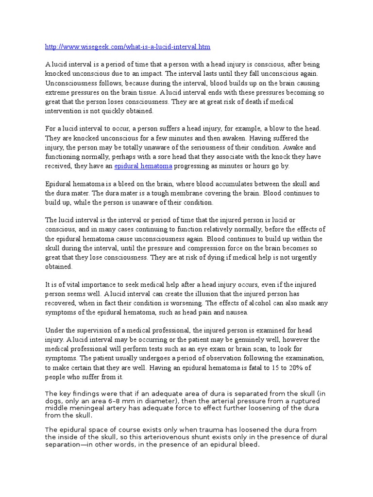 Lucid Interval | PDF | Traumatic Brain Injury | Medical Specialties