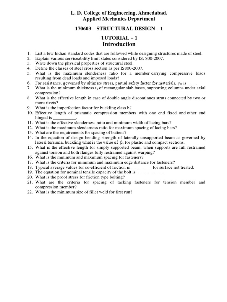 Structural Design Tutorials Covering Steel Design Code IS 800-2007 ...