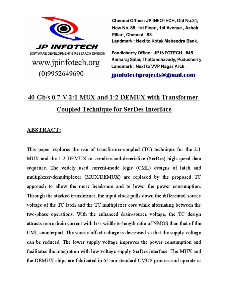 40-Gbs 0.7-V 21 MUX and 12 DEMUX With Transformer-Coupled Technique For ...