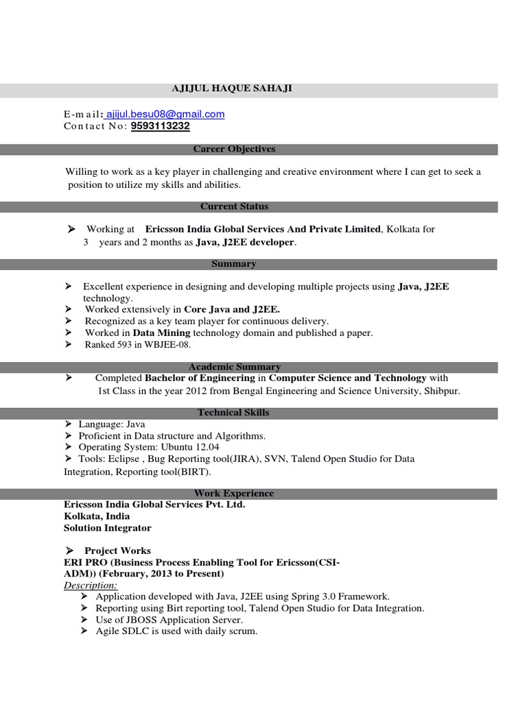 Ajijul Haque Sahaji Resume | PDF | Java (Programming Language ...