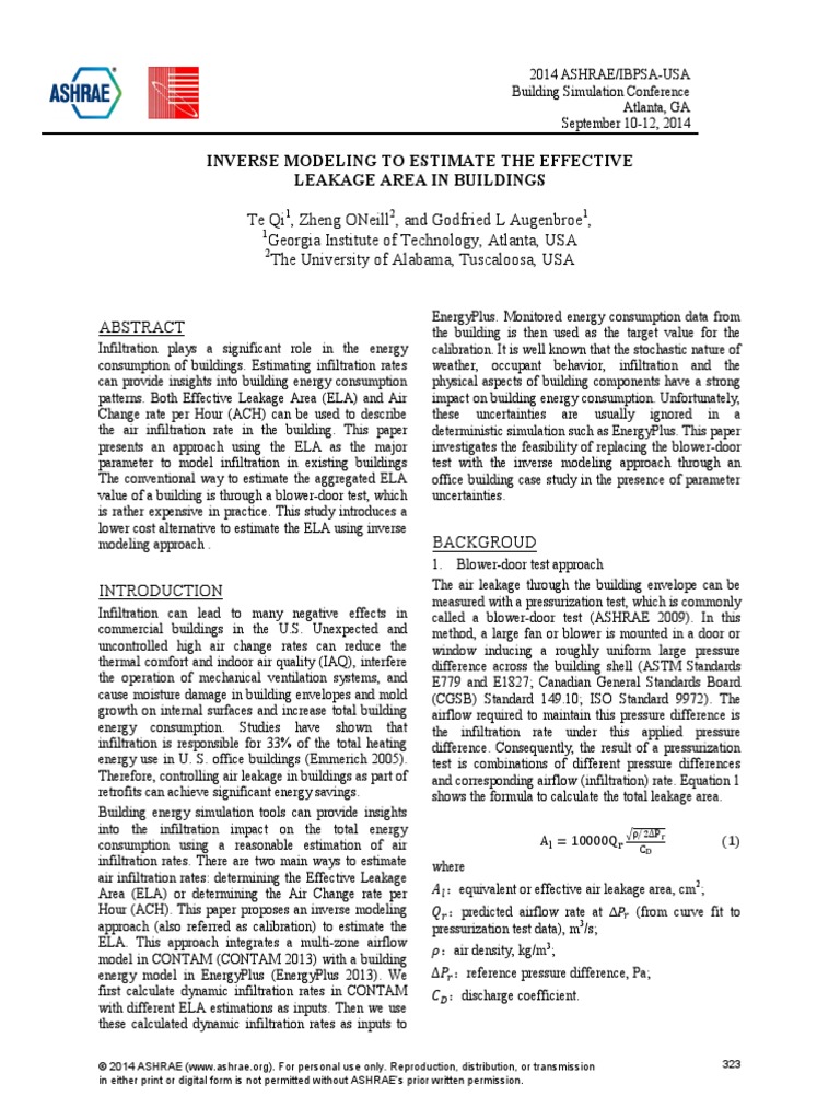 Inverse Modeling To Estimate The Effective Leakage Area in Buildings | PDF | Mean Squared Error ...