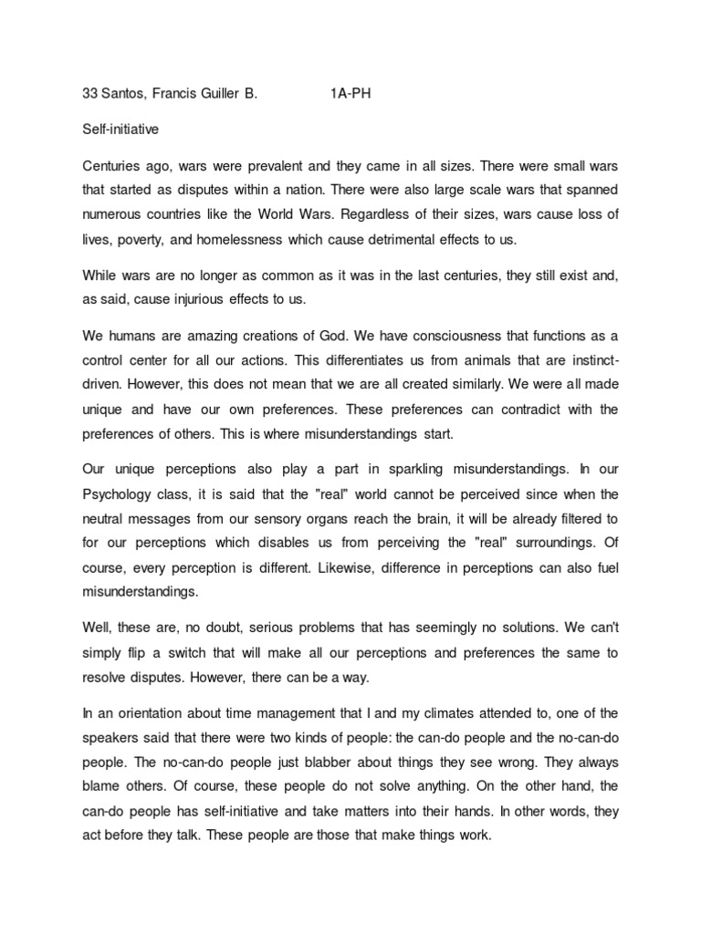Self-initiative Reduces Wars and Misunderstandings | PDF | Perception ...