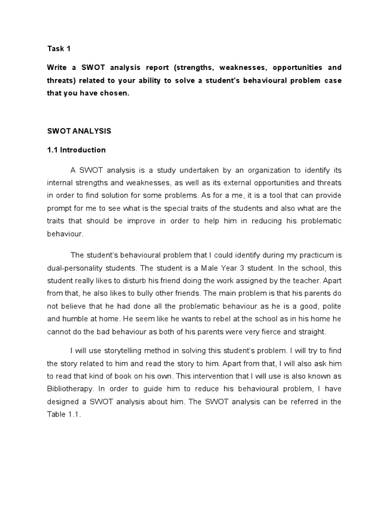 Task 1 | PDF | Swot Analysis | Behavioural Sciences