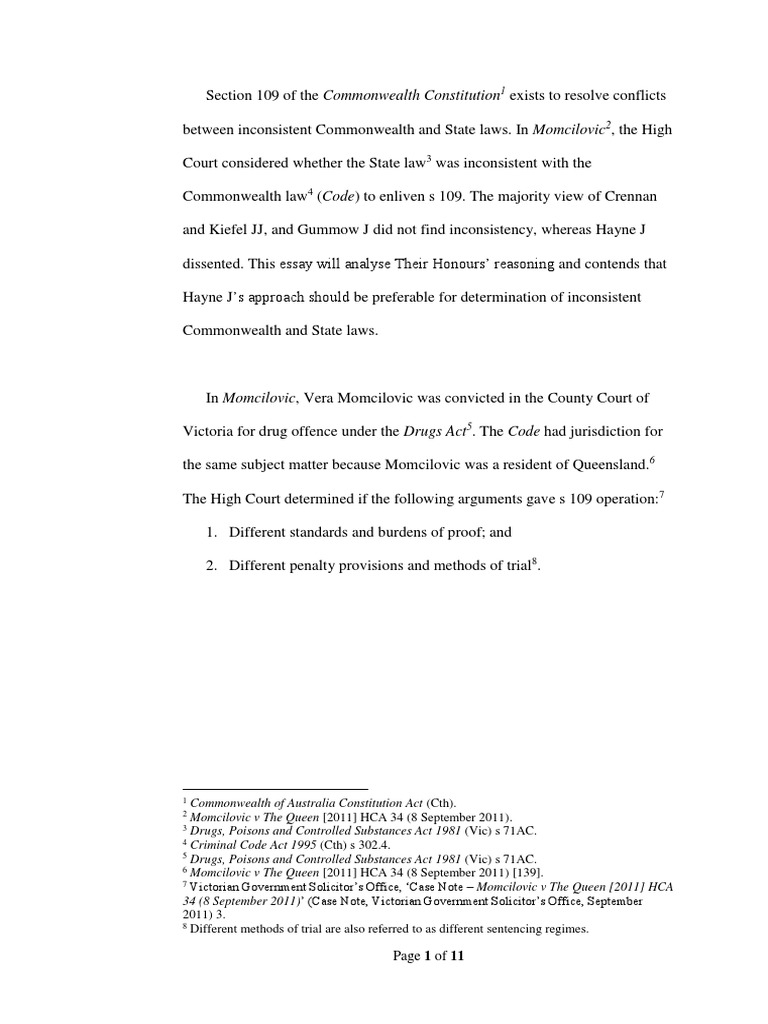 Momcilovic and Section 109 of The Australian Constitution | Download ...