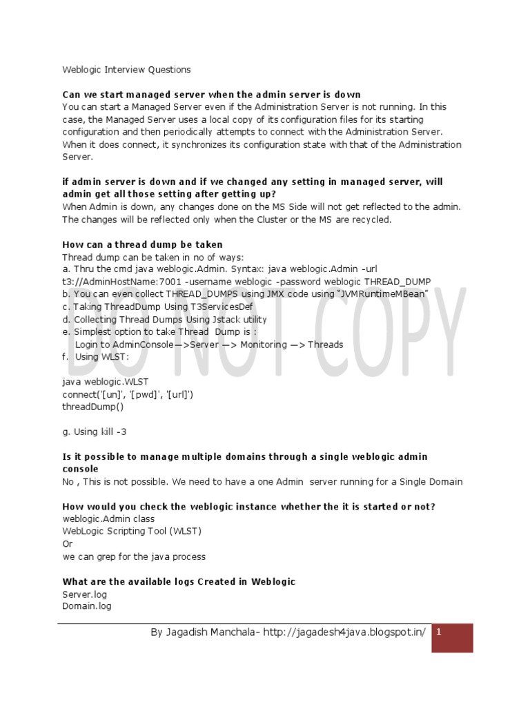 Weblogic Interview Questions | PDF | Enterprise Java Beans | Computer Cluster