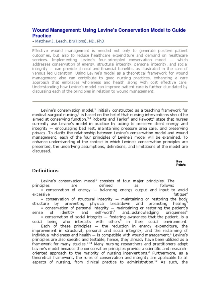 Wound Management: Using Levine's Conservation Model To Guide Practice ...