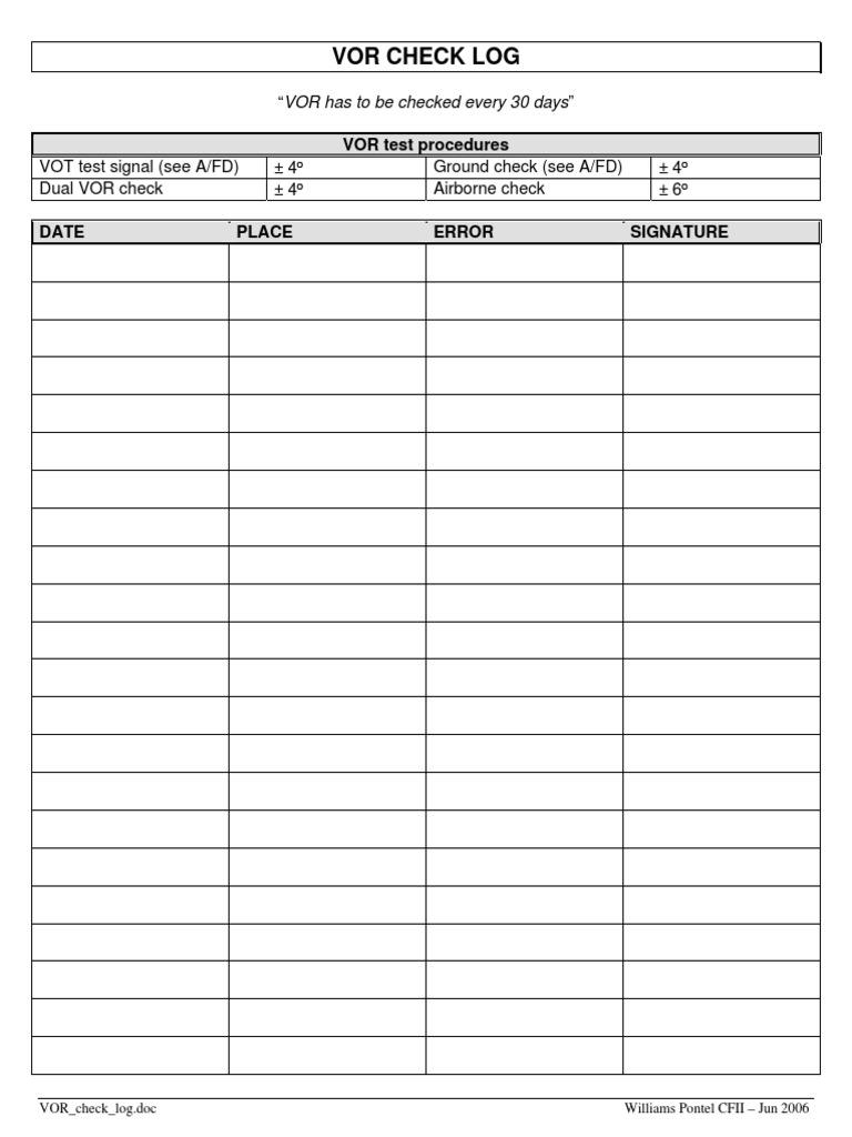 VOR Check Log and Procedures | PDF | Law | Technology & Engineering