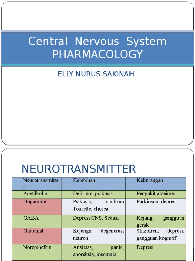 Central Nervous System Pharmacology: Elly Nurus Sakinah | PDF ...