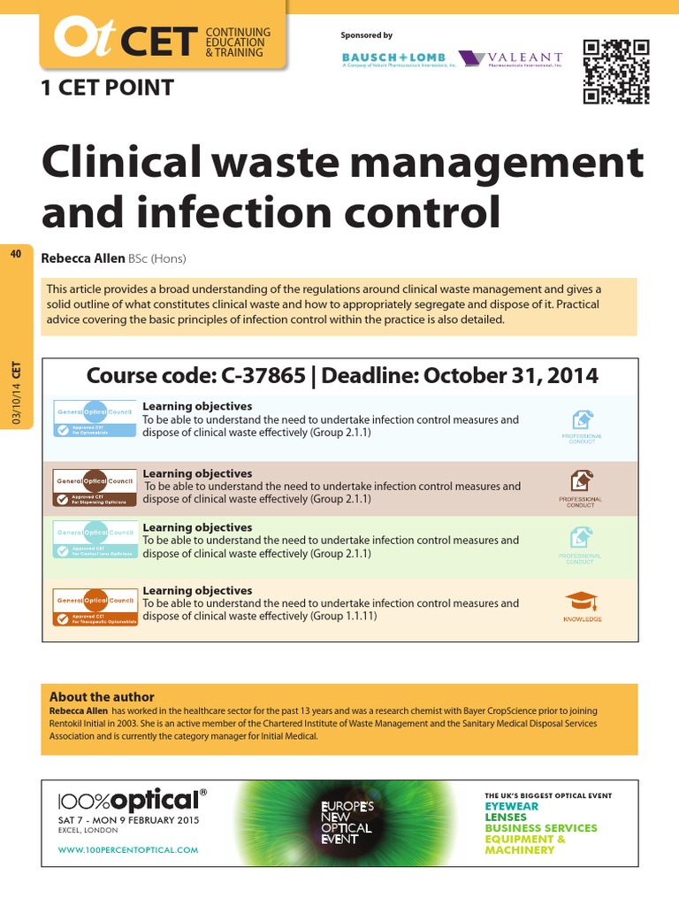 Clinical Waste Management and Infection Control: 1 Cet Point | PDF ...