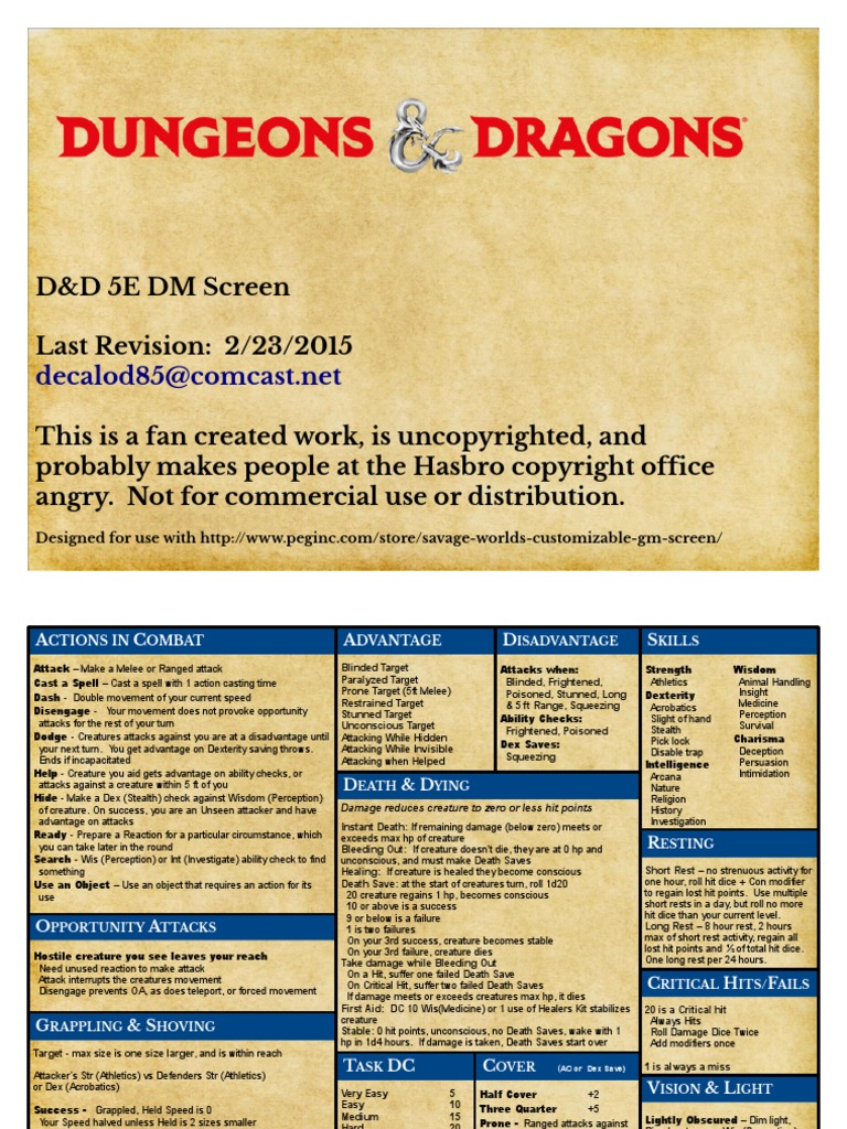Dd5e DM Screen A4 | Download Free PDF | Weaponry | Leisure