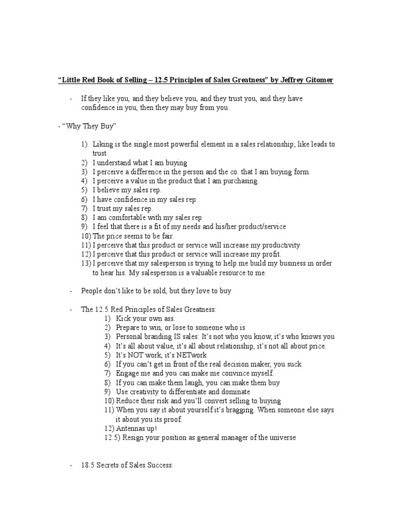 Little Red Book of Selling | PDF | Sales | Risk