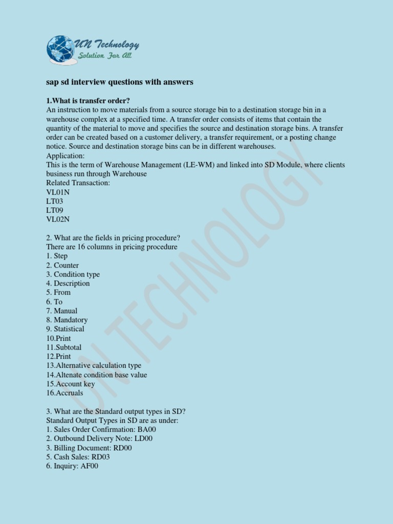 Sap SD Interview Questions With Answers | PDF | Invoice | Rebate ...