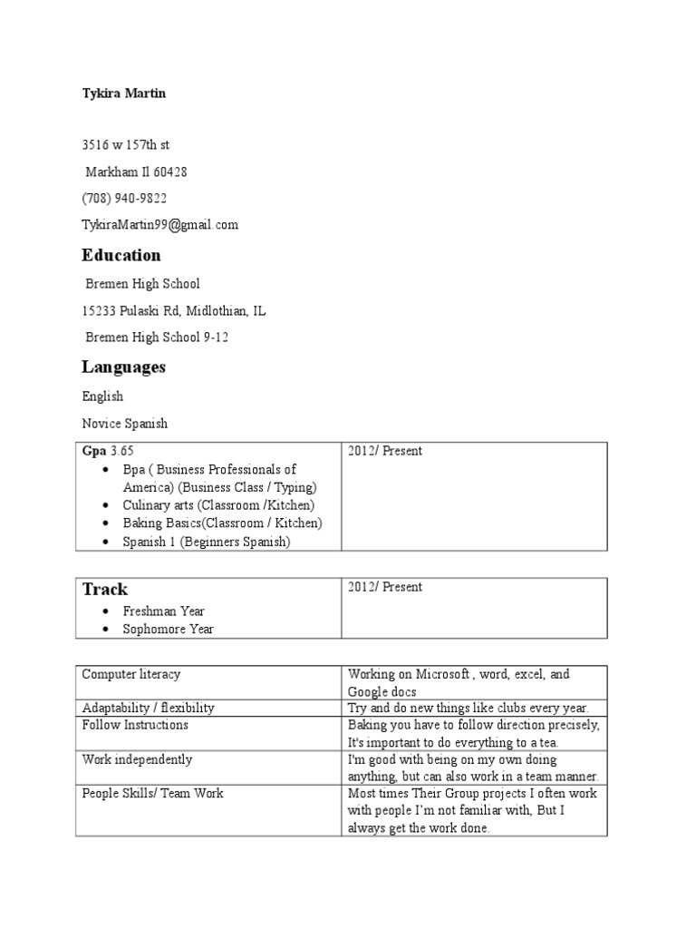 Tykira Martin's Resume and Skills | PDF