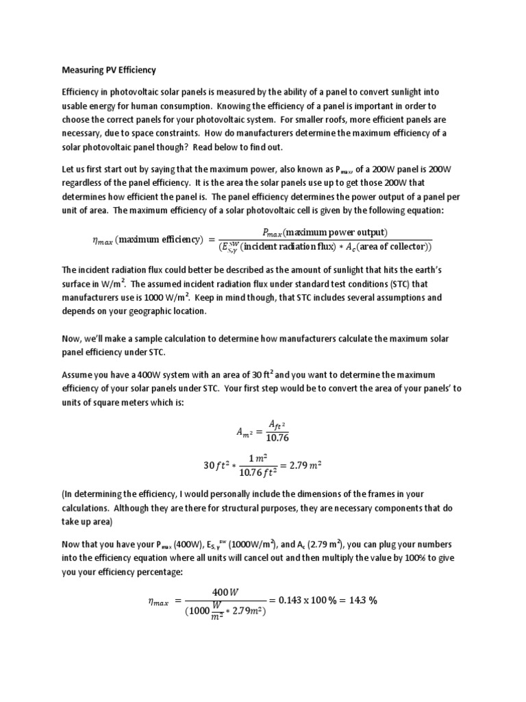 Measuring PV Efficiency Solar Panels | PDF | Photovoltaics | Solar Panel