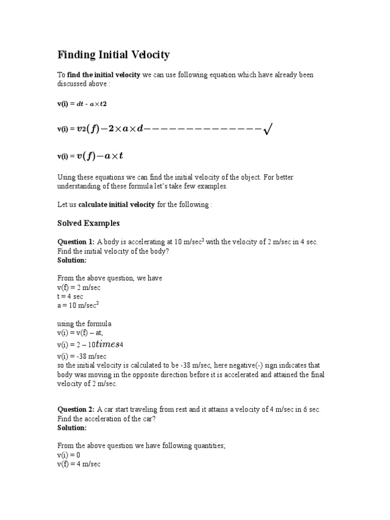 Final Velocity Formula | Download Free PDF | Velocity | Acceleration