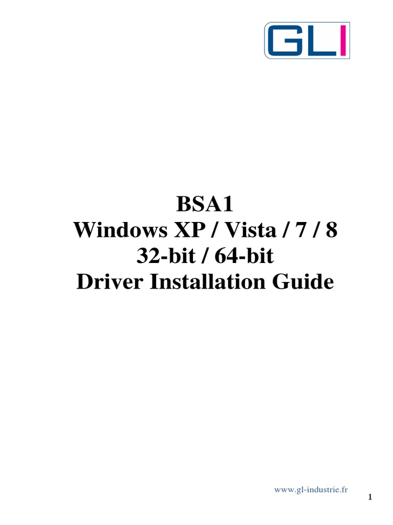 GLI BSA1 Driver Installation Guide | PDF | Microsoft Windows | 64 Bit Computing