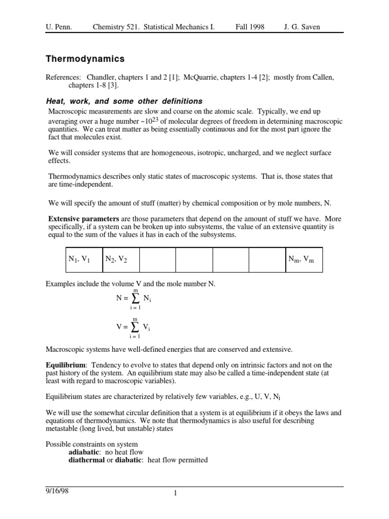 Review of Thermodynamics - by J G Saven | PDF | Thermodynamics ...