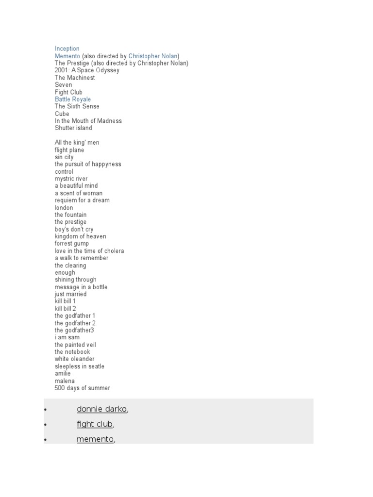 Mind-Bending Movies List | PDF