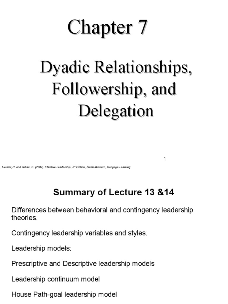 Dyadic Relationships, Followership, and Delegation | PDF | Emergence | Leadership