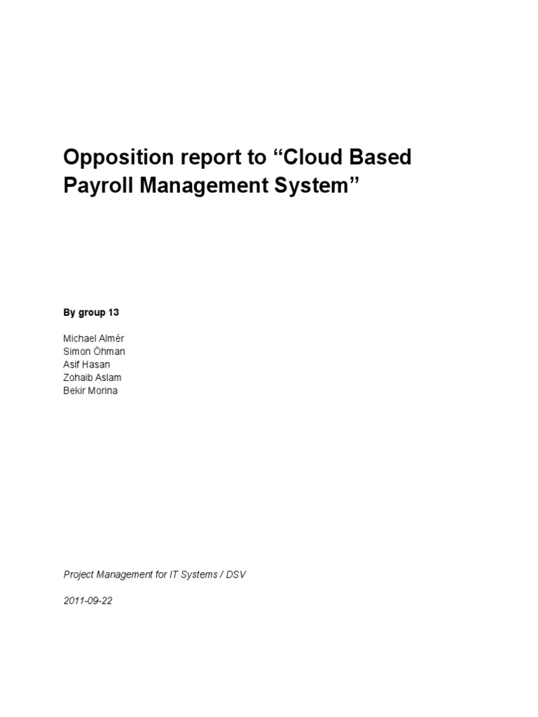 Opposition Report To "Cloud Based Payroll Management System" | PDF ...
