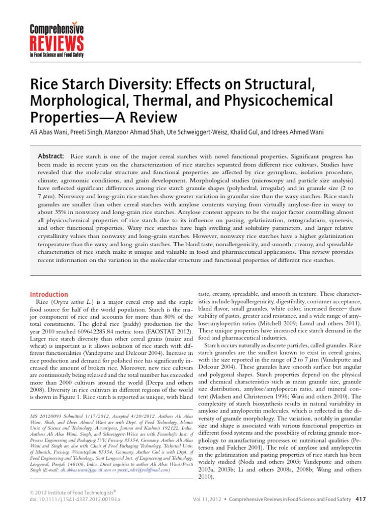 7 Rice Starch Diversity - Effects On Structural, Morphological, Thermal, and Physicochemical ...