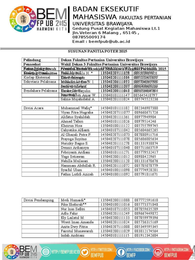 Daftar Panitia Poster 2015 Fix | PDF