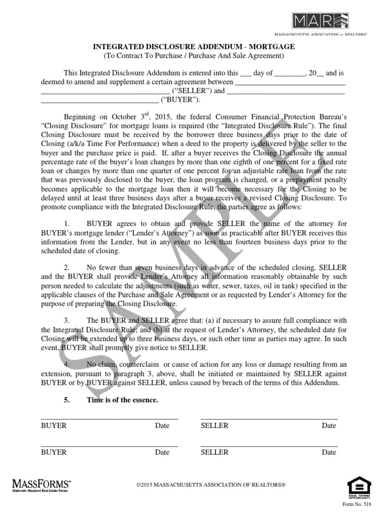 Integrated Disclosure Addendum (c) 2015 Watermark | Mortgage Loan | Loans