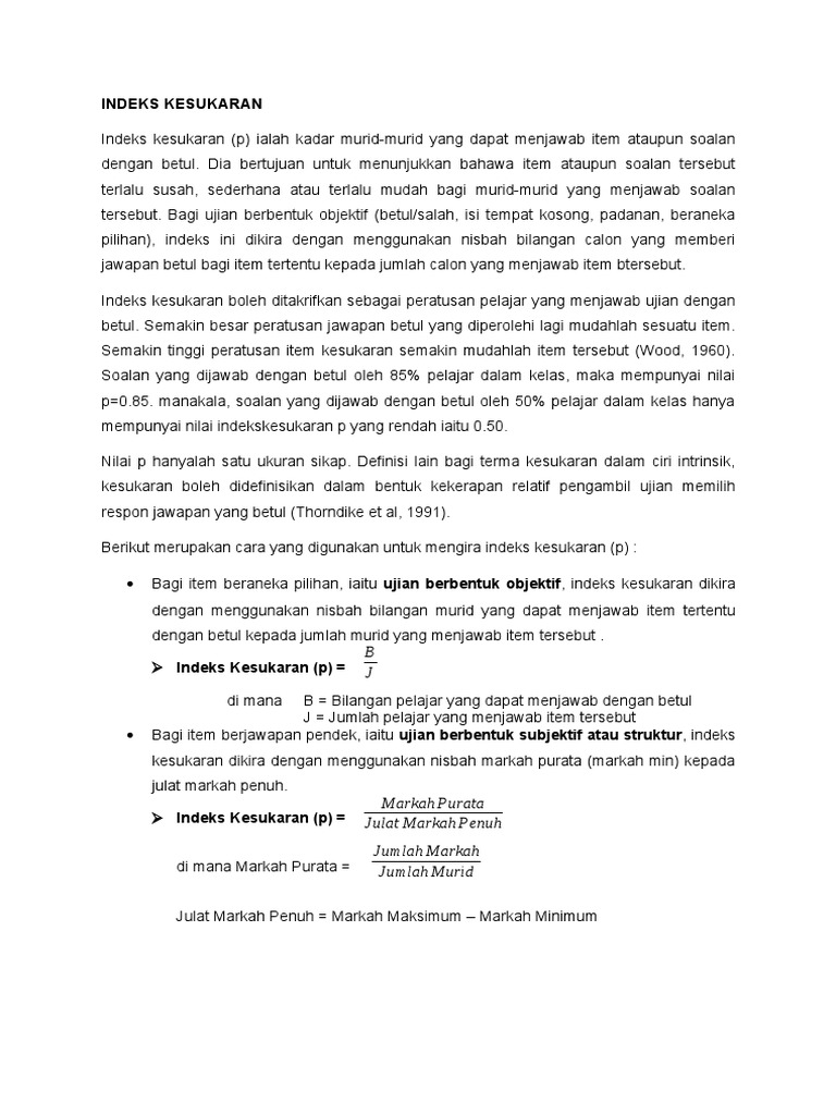 Indeks Kesukaran Dan Indeks Diskriminasi | PDF