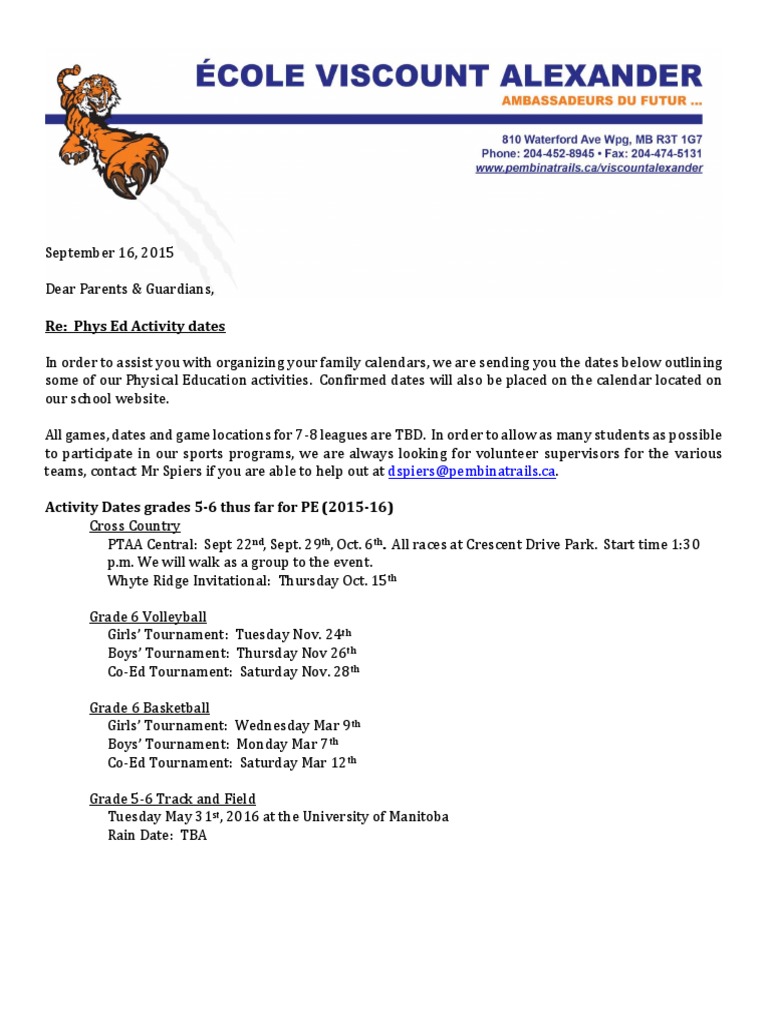 Upcoming Physical Education Activities | PDF | Physical Education | Sports
