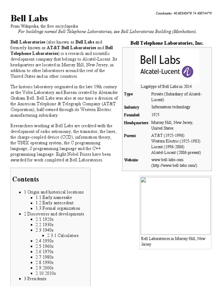Bell Labs: For Buildings Named Bell Telephone Laboratories, See Bell ...